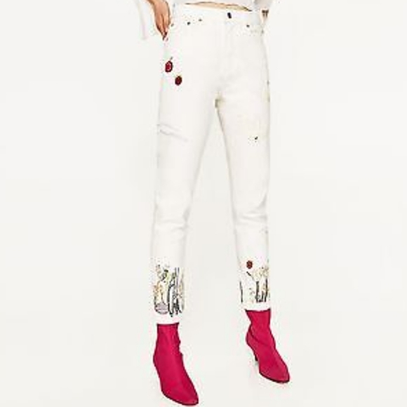 Zara | Jeans | Zara Vintage High Waist White Embroidered Jeans Size 6 ...